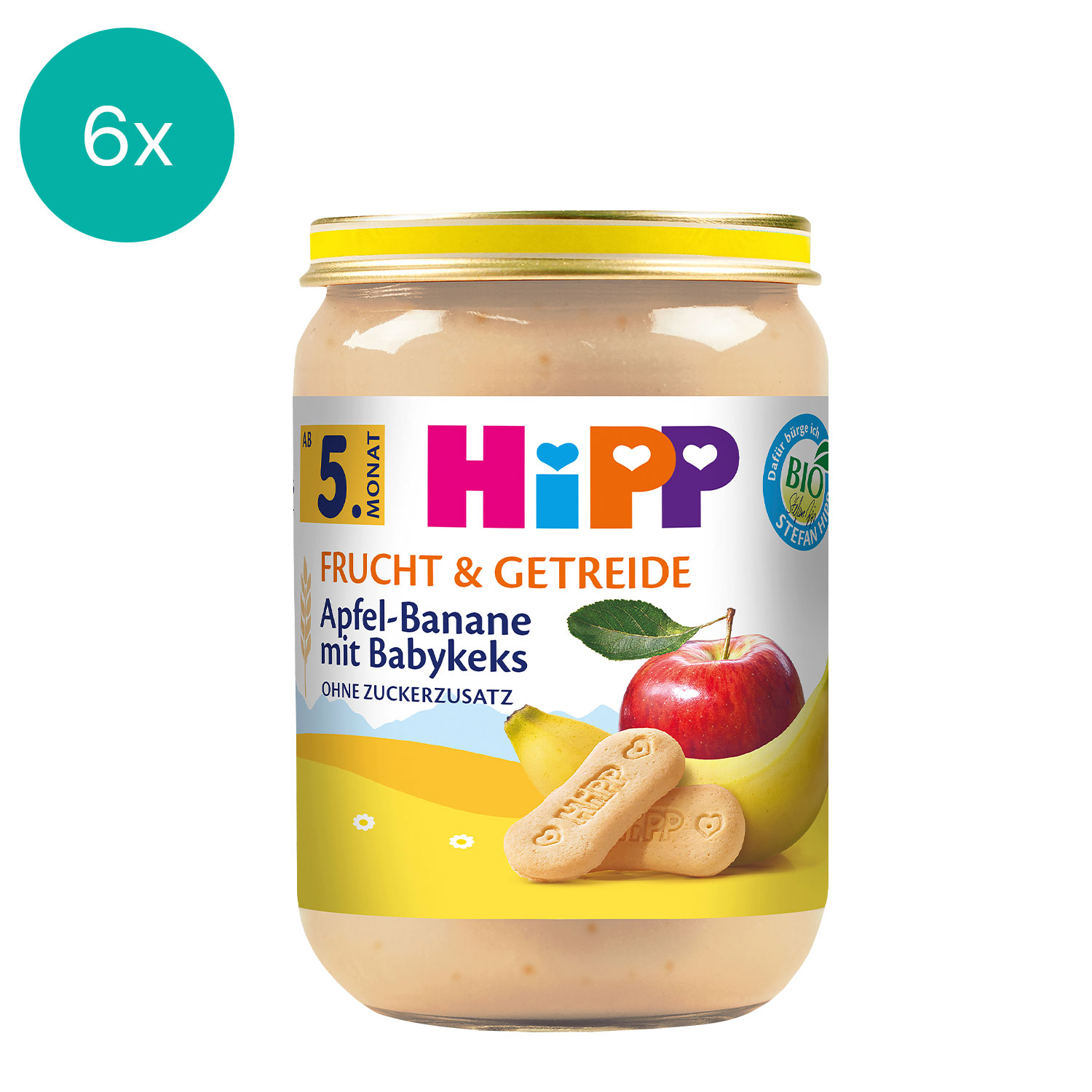 6x HiPP Apple-Banana with Baby Biscuit from 5 months (6x 190 g)