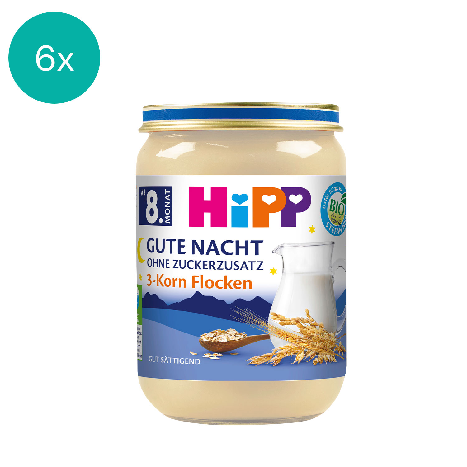6x HiPP 3-Grain Flakes from 8 months (6x 190 g)