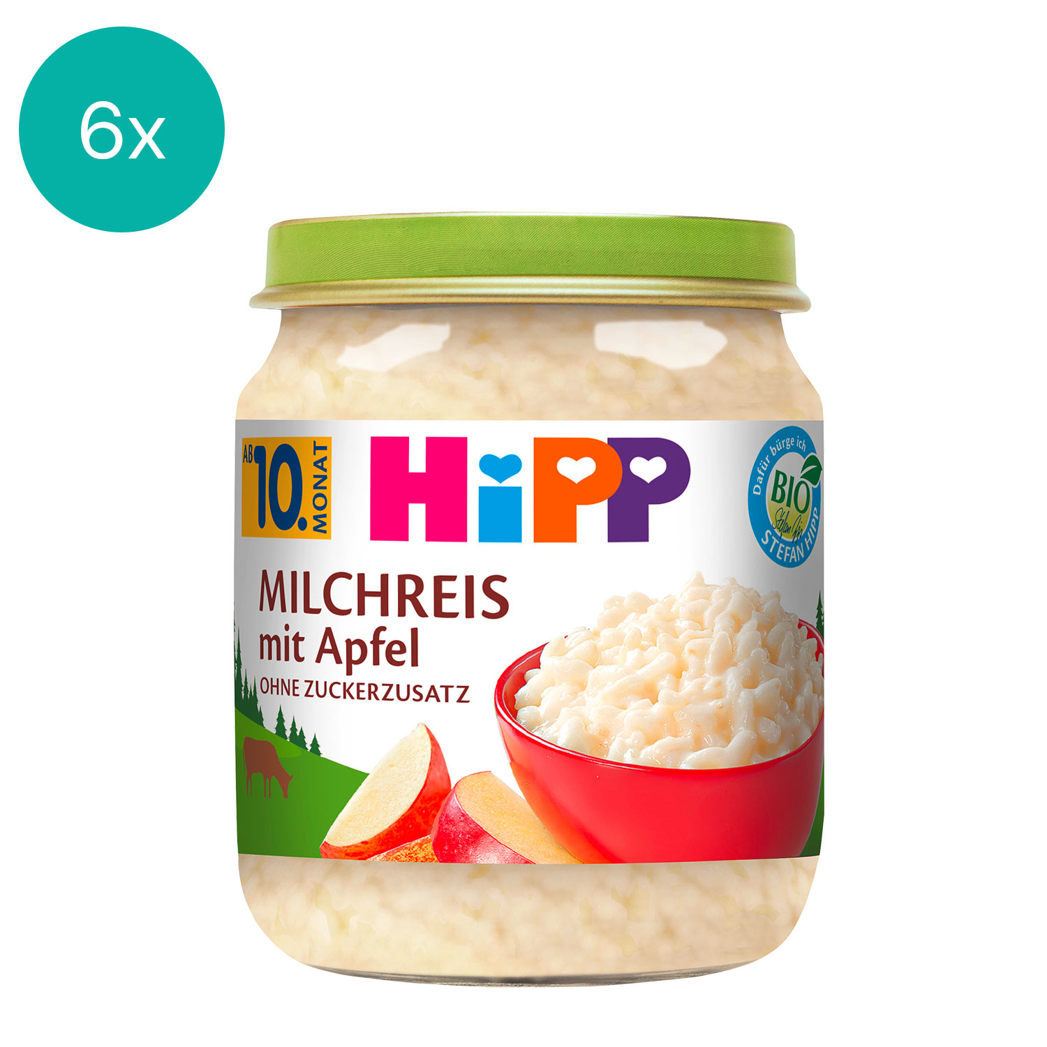 6x HiPP Rice Pudding with Apple from 10 months (6x 200 g)